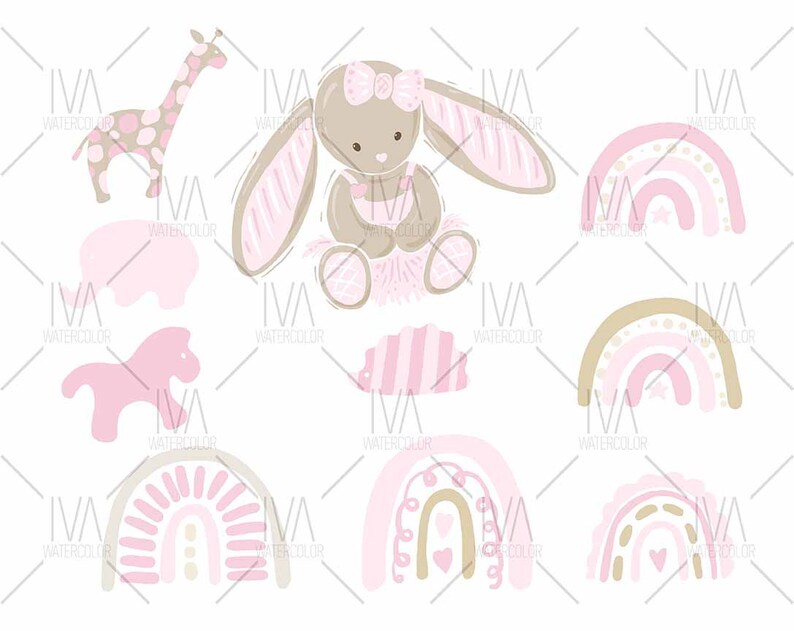 Baby Girl Digital Paper, Clipart Bundle, Toys Digital Seamless Patterns ...