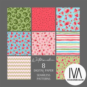 Watermelon Background Digital Paper - Seamless Summer Patterns & Fruit ...