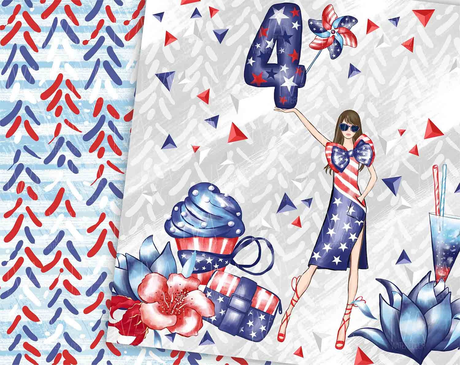 Patriotic Digital Paper Set for 4th of July American Flag Designs ...