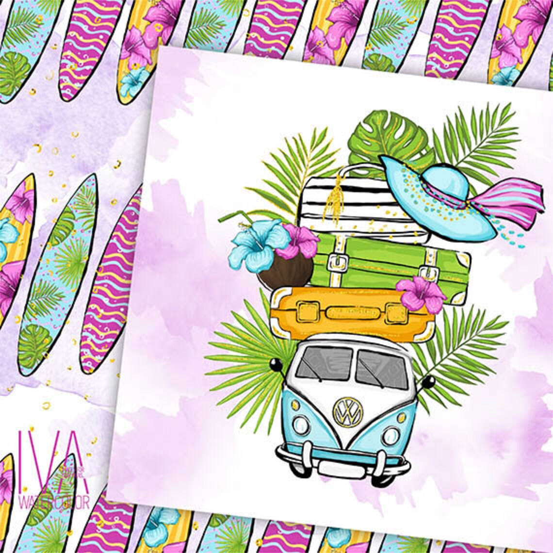 Summer Digital Paper Beach Digital Paper Surfer Girl | Etsy