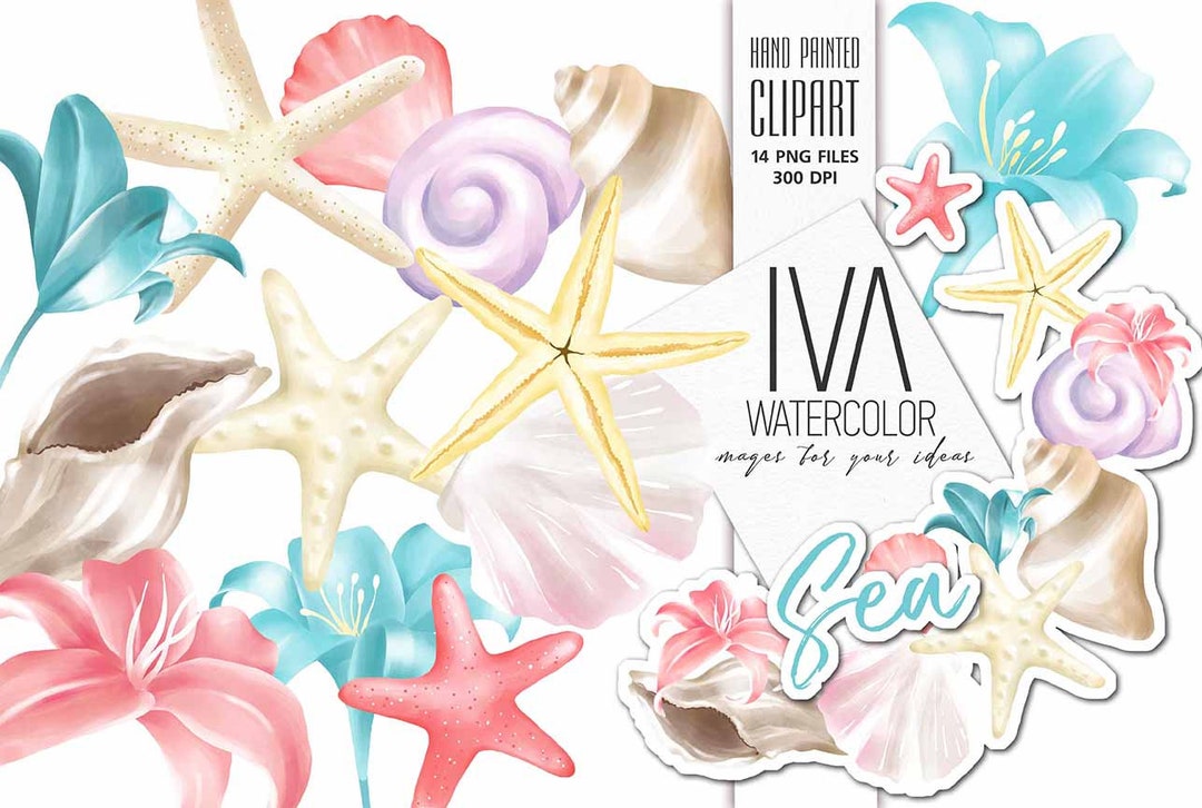 Sea Nautical Summer Clipart PNG Printable, Sea Wedding Clipart, Marine ...