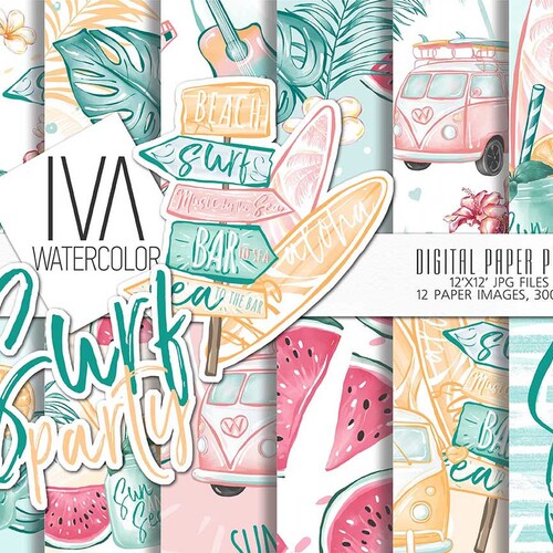 Boho Digital Paper Pack Watercolor Beach Seamless Patterns - Etsy