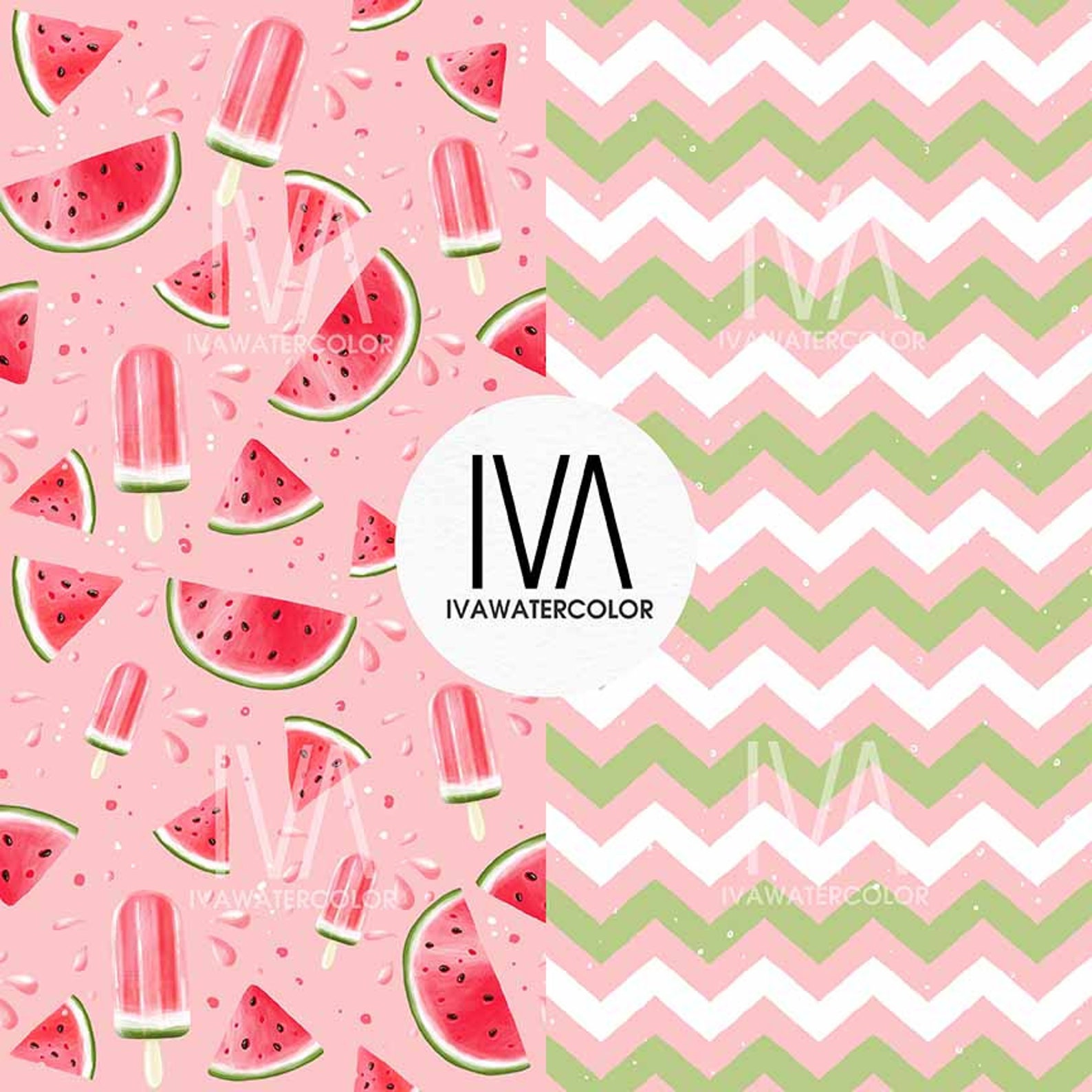 Watermelon Background Digital Paper Seamless Summer Patterns & Fruit ...
