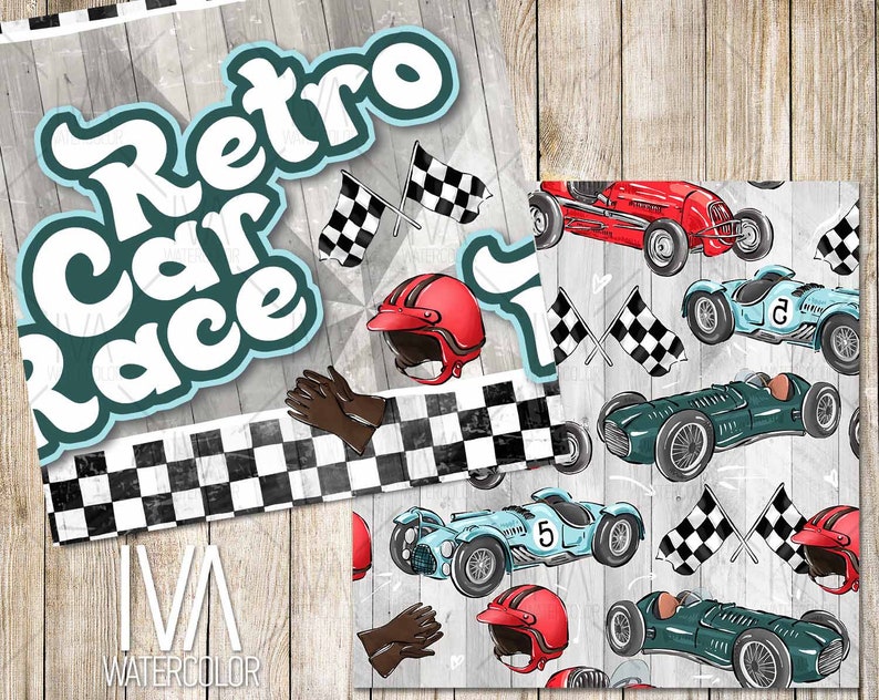 Race Car Seamless Digital Paper, Scrapbooking Pages Instant Download ...