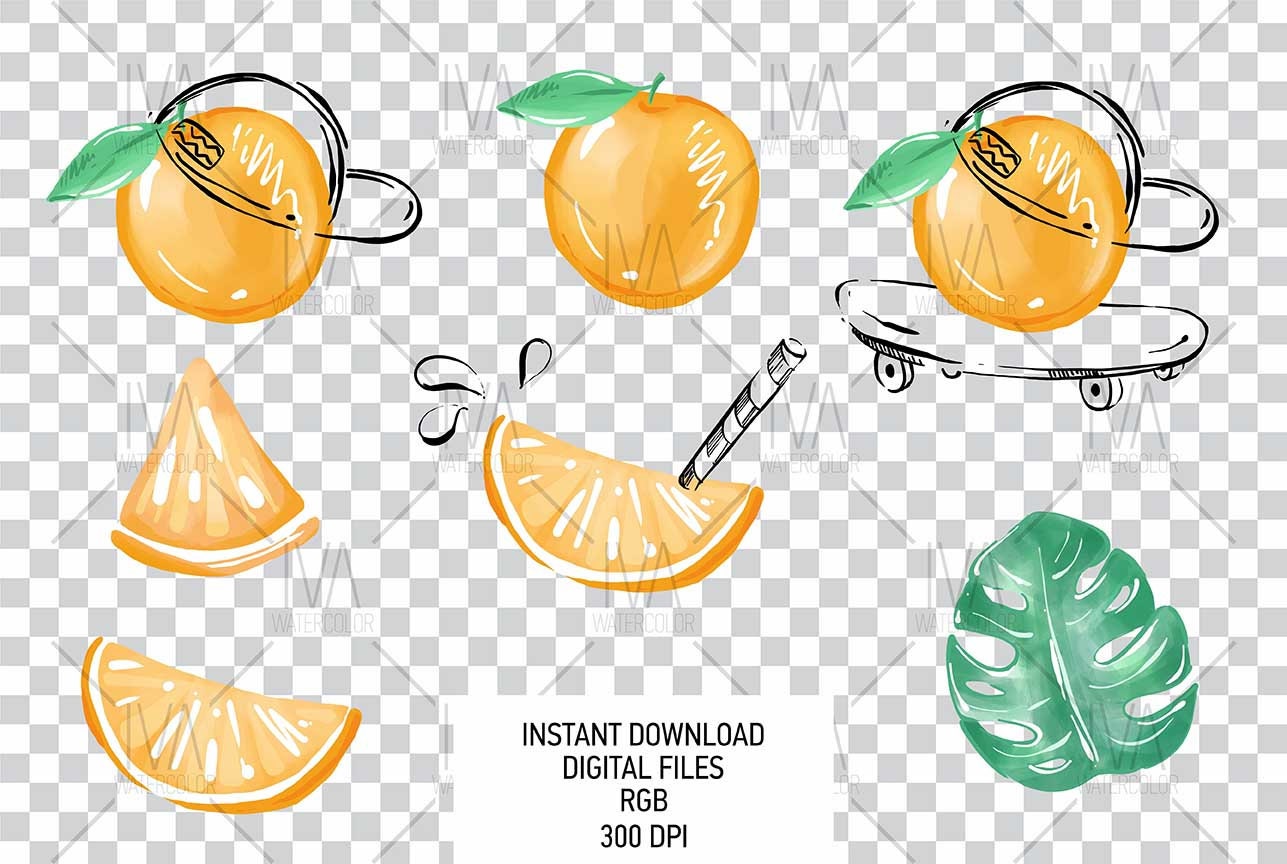 Tropical Fruit Clipart Pineapple, Banana Clipart, Orange, Kiwi ...