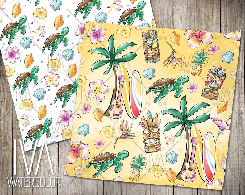 Hawaii Surfing Digital Paper, Seamless Pattern, Hawaii Summer, Sea Surf ...