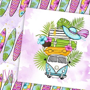 Summer Digital Paper, Beach Digital Paper, Surfer Girl Tropical Digital ...