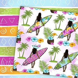 Summer Digital Paper, Beach Digital Paper, Surfer Girl Tropical Digital ...