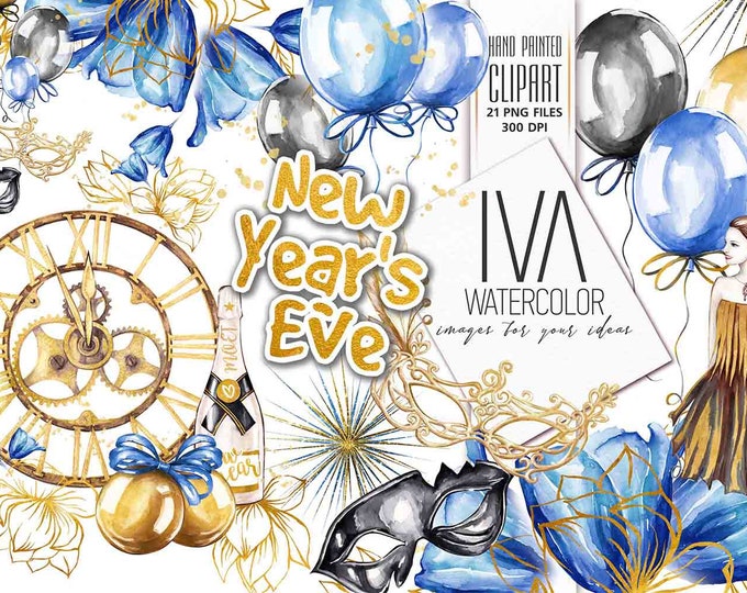 Watercolor New Years Eve Clipart Set New Year Planner Girl Clip Art New ...