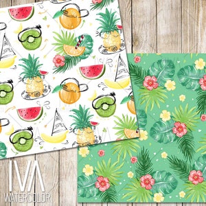 Summer Juicy Tropical Fruits Digital Paper - Colorful Banana, Kiwi ...