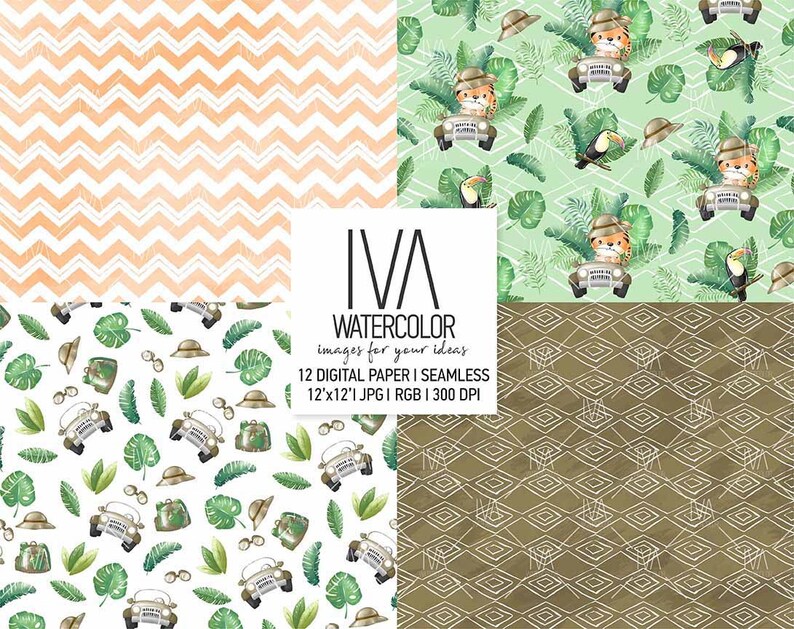 Jungle Safari Digital Paper - Charming Tiger Patterns for DIY Children ...