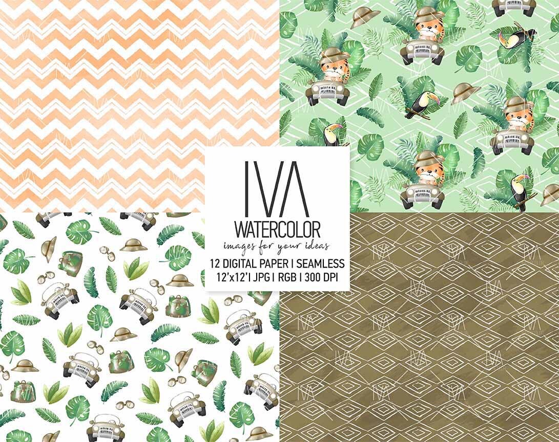 Jungle Safari Digital Paper - Charming Tiger Patterns for DIY Children ...