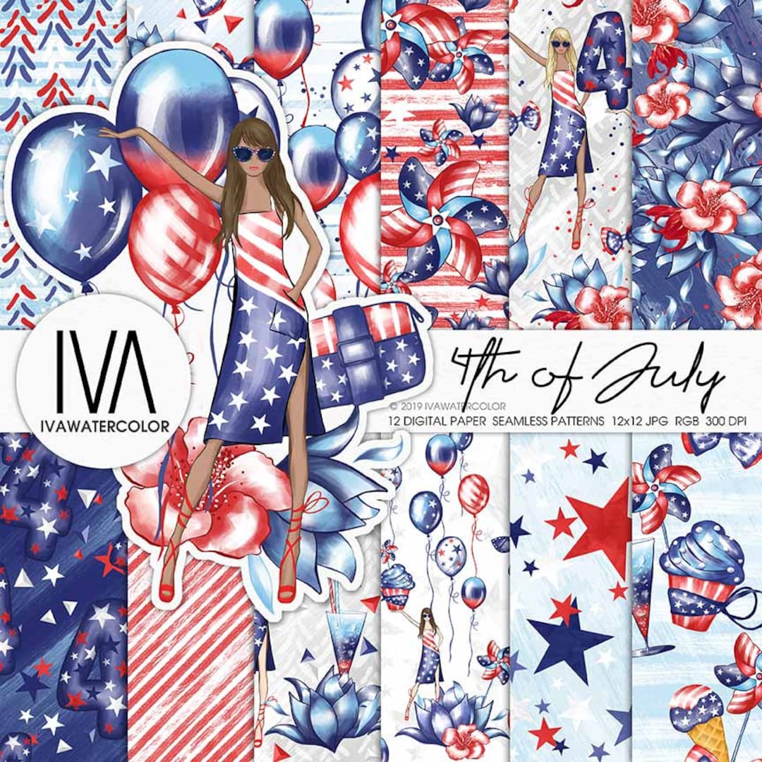 Patriotic Digital Paper Set for 4th of July American Flag Designs ...