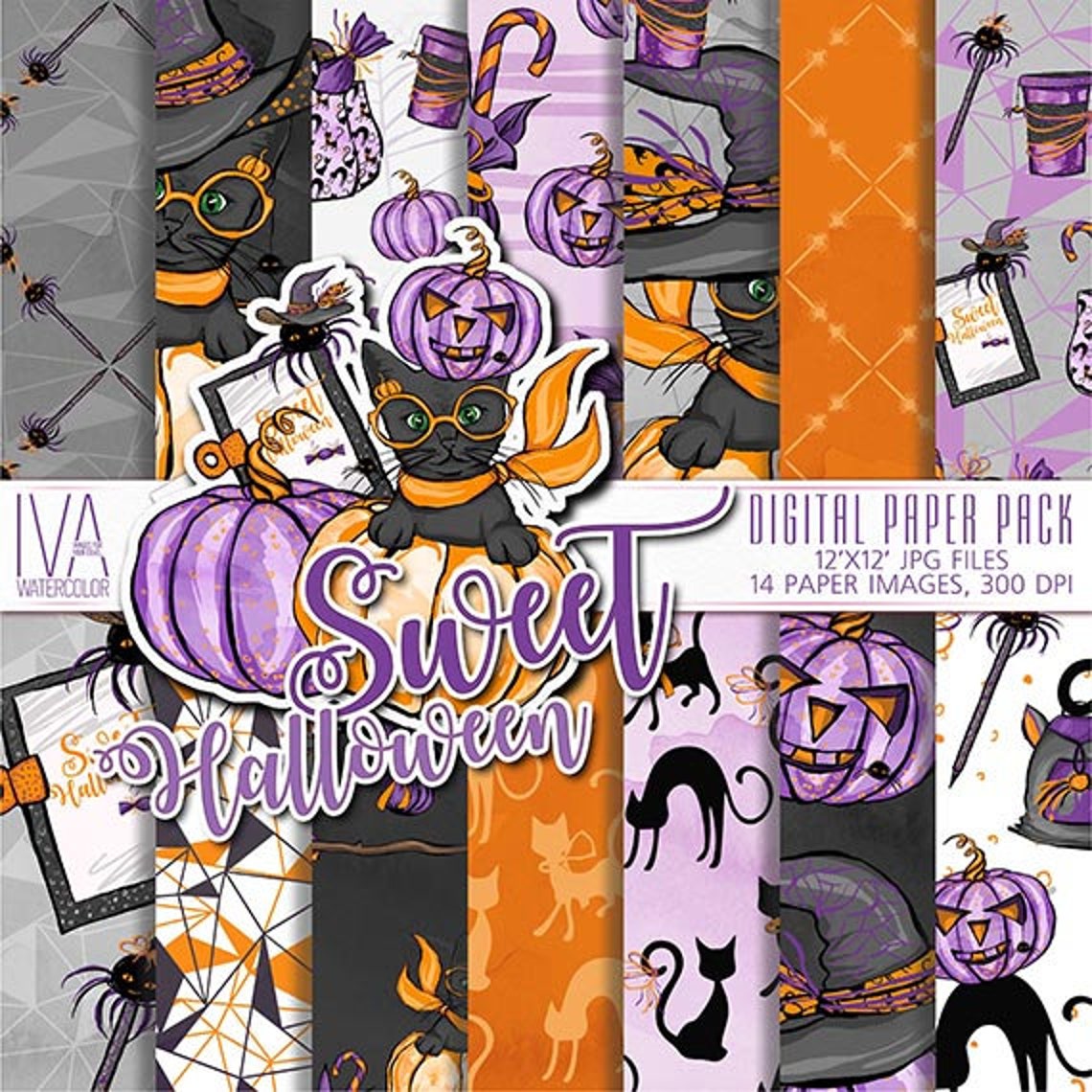 Halloween Digital Paper Pack Scrapbook Autumn Watercolor | Etsy