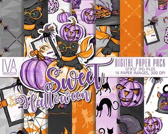 Halloween Digital Paper Pack Scrapbook Autumn Watercolor | Etsy