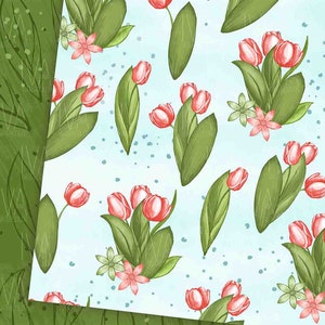 Spring Background Digital Paper, Tulip Flower Wallpaper, Floral ...