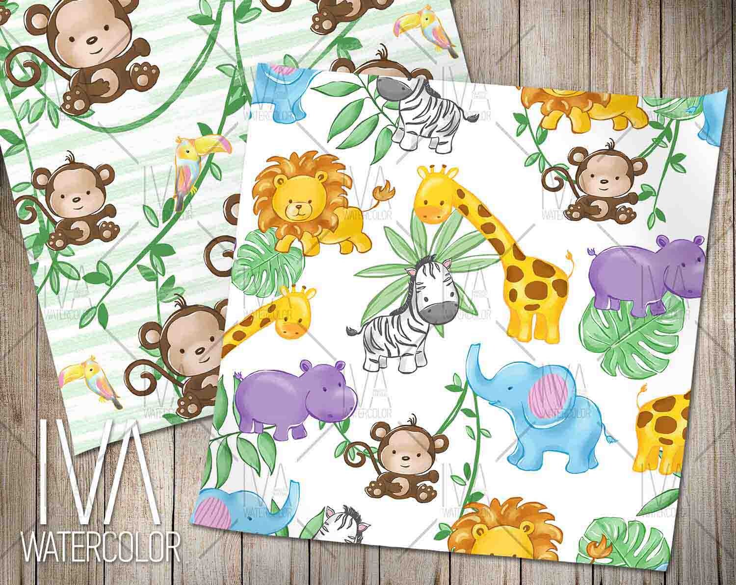 Animals Baby Digital Paper, Jungle Animals, Scrapbook, Lion Zebra ...