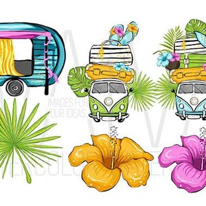 Summer Clipart Surfer Girl Exotic Beach Clipart Tropical - Etsy