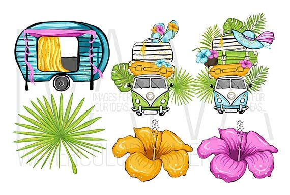 Summer Clipart Surfer Girl Exotic Beach Clipart Tropical - Etsy
