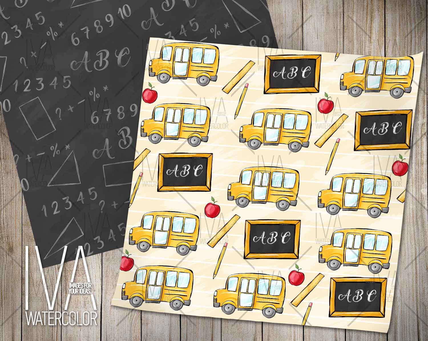 Back to School Paper Pack, School Bus Digital Paper School Background ...