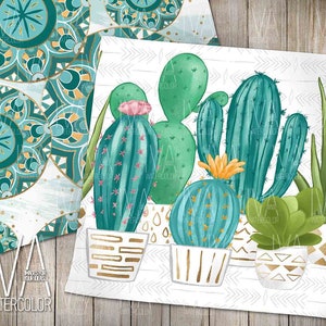 Cactus Seamless Pattern, Digital Paper, Succulent Botanical Planner ...