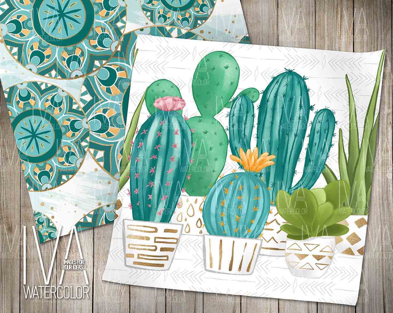 Cactus Seamless Pattern, Digital Paper, Succulent Botanical Planner ...