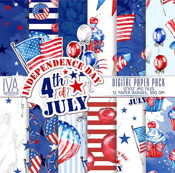 4th of July Digital Paper Pack 4th of July Decor USA - Etsy