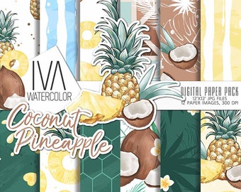 Pineapple Coconut Clipart Tropical Fruits and Leaves | Etsy