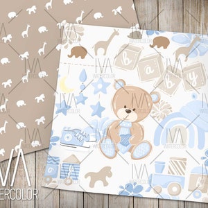 Baby Boy Digital Paper & Clipart Bundle, Kid Toys Digital Seamless ...