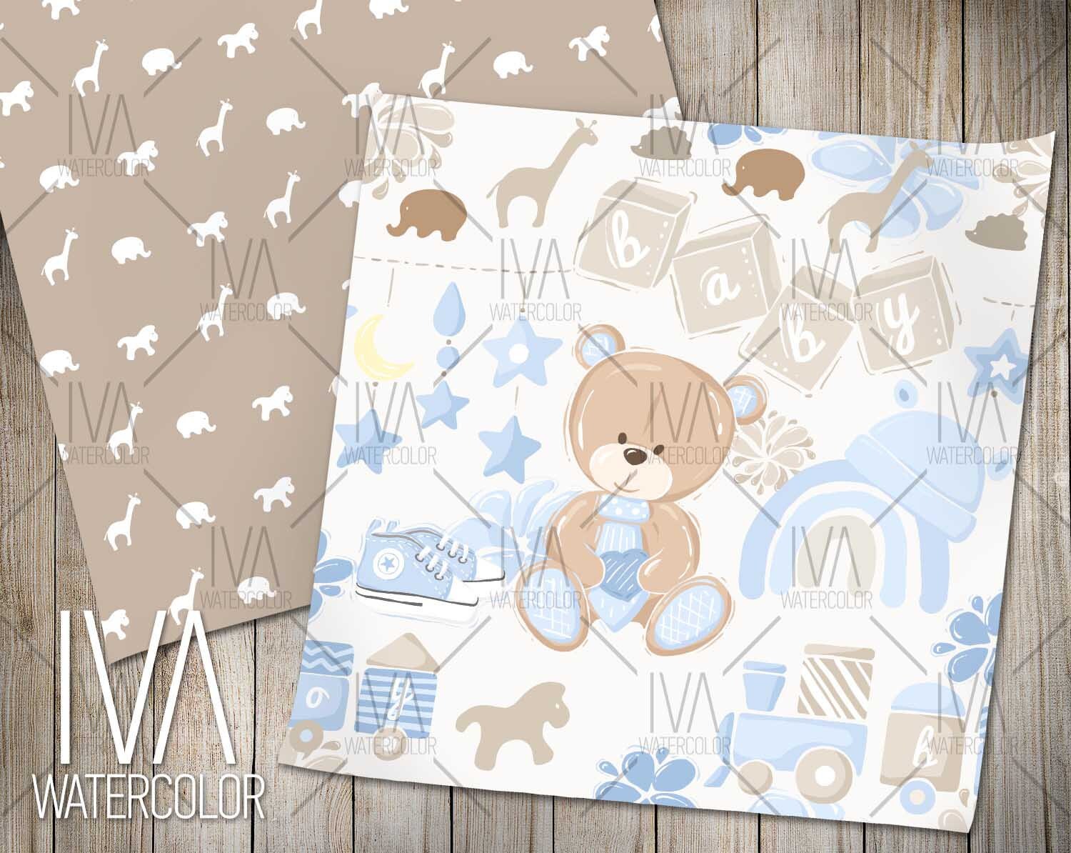 Baby Boy Digital Paper & Clipart Bundle, Kid Toys Digital Seamless ...