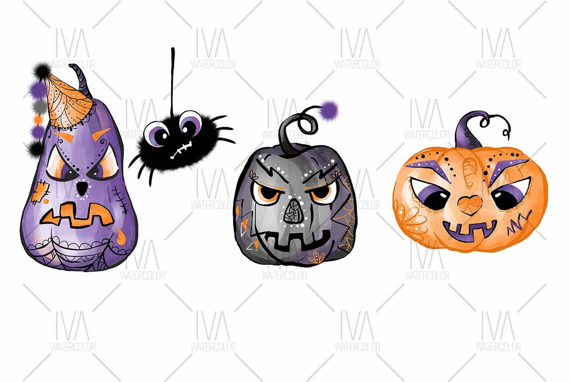 Hand Drawn Halloween Donut Clipart: Spider & Pumpkin PNG Pack - Etsy