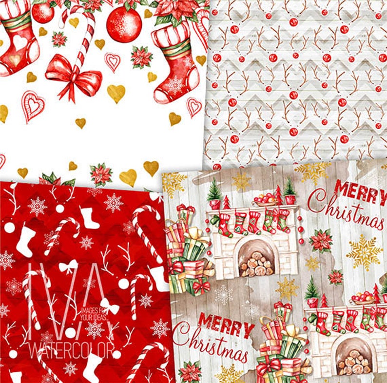 Christmas Digital Paper Pack, Seamless Pattern, Christmas Background ...