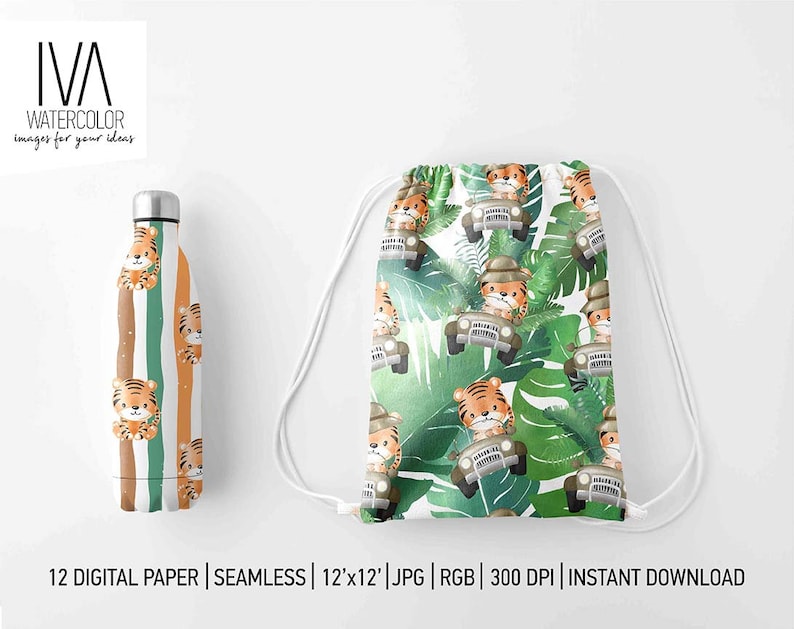 Jungle Safari Digital Paper - Charming Tiger Patterns for DIY Children ...