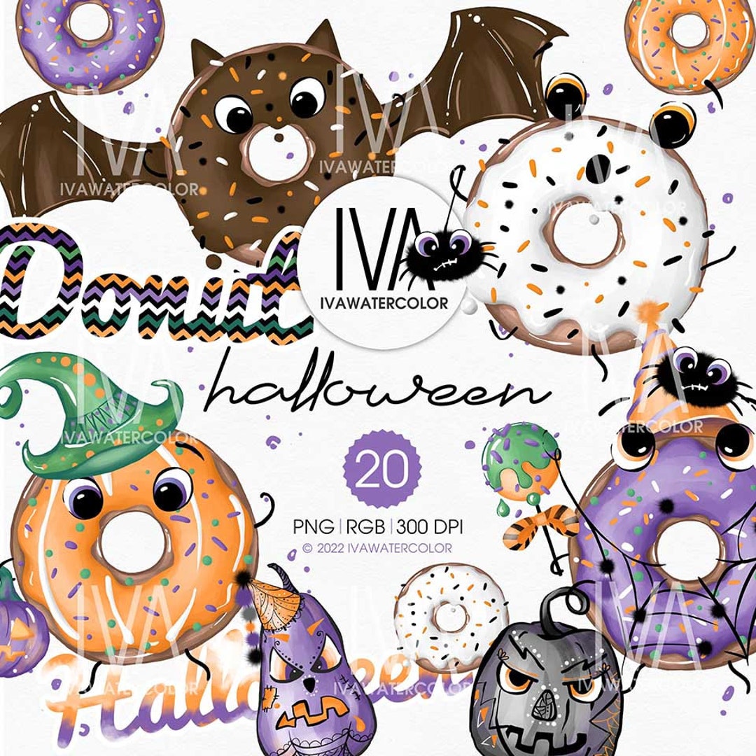 Hand Drawn Halloween Donut Clipart: Spider & Pumpkin PNG Pack - Etsy