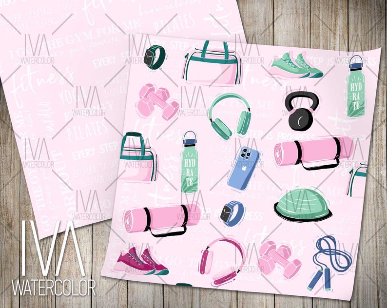 Fitness Seamless Pattern, Yoga, Pilates, GYM Digital Paper, Fitness ...