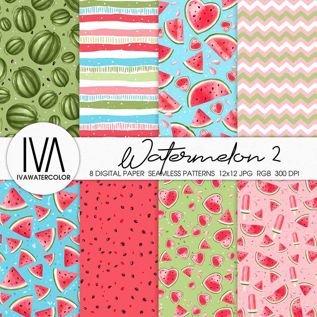 Watermelon Background Digital Paper Seamless Summer Patterns & Fruit ...