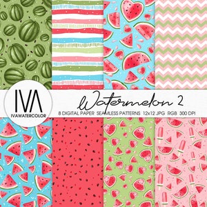 Watermelon Background Digital Paper - Seamless Summer Patterns & Fruit ...