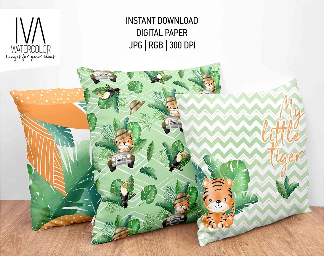 Jungle Safari Digital Paper - Charming Tiger Patterns for DIY Children ...