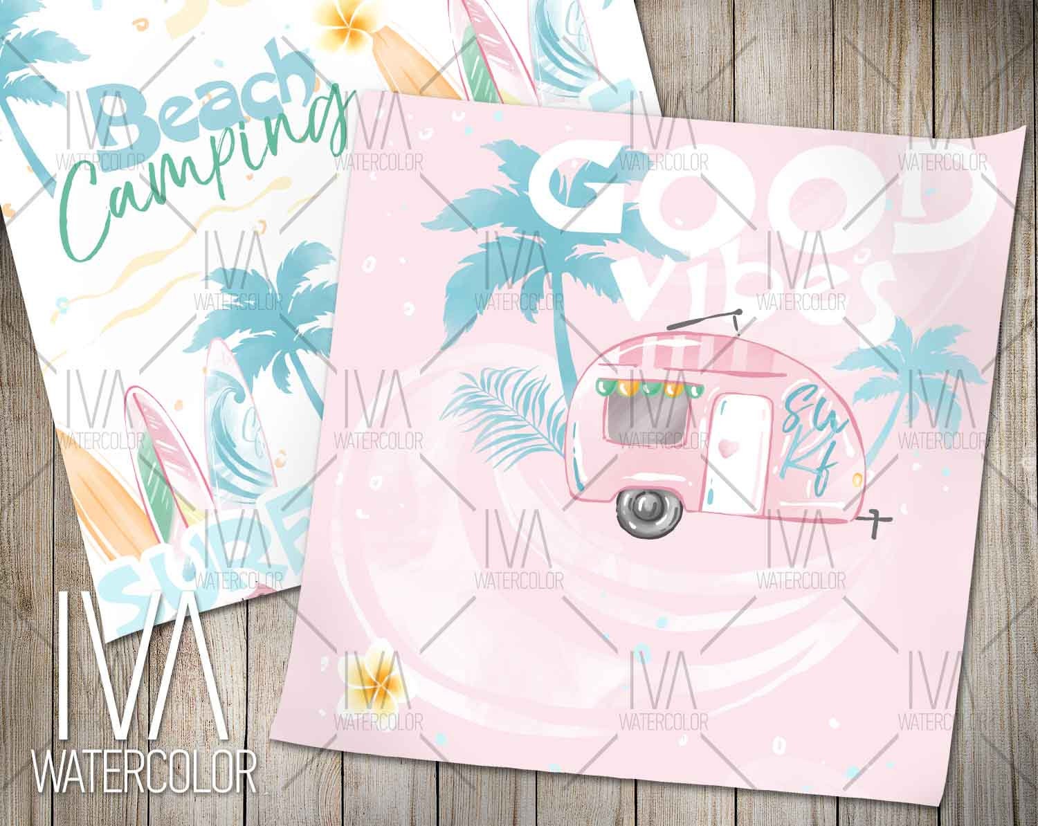 Summer Beach Camping Digital Paper Palm Sea Surf Surfing - Etsy