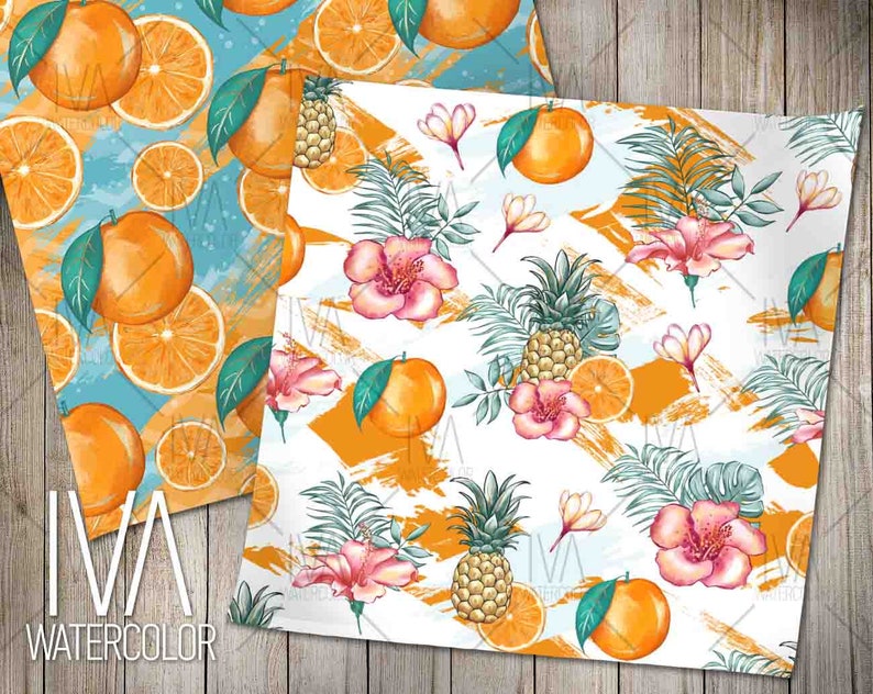 Summer Tropical Digital Paper Pack, Exotic Citrus Fruits, Planner ...