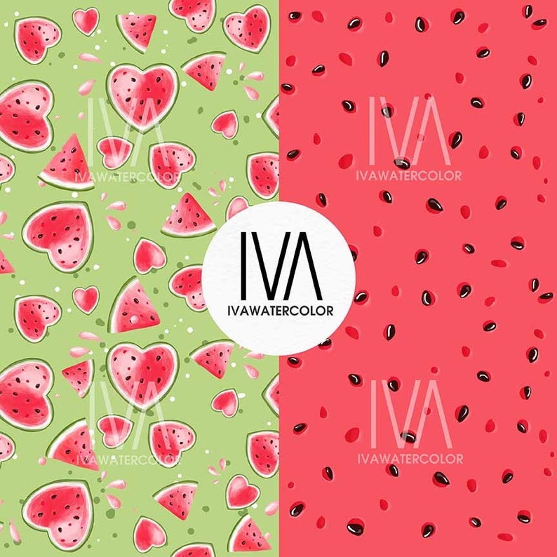 Watermelon Background Digital Paper Seamless Summer Patterns & Fruit ...