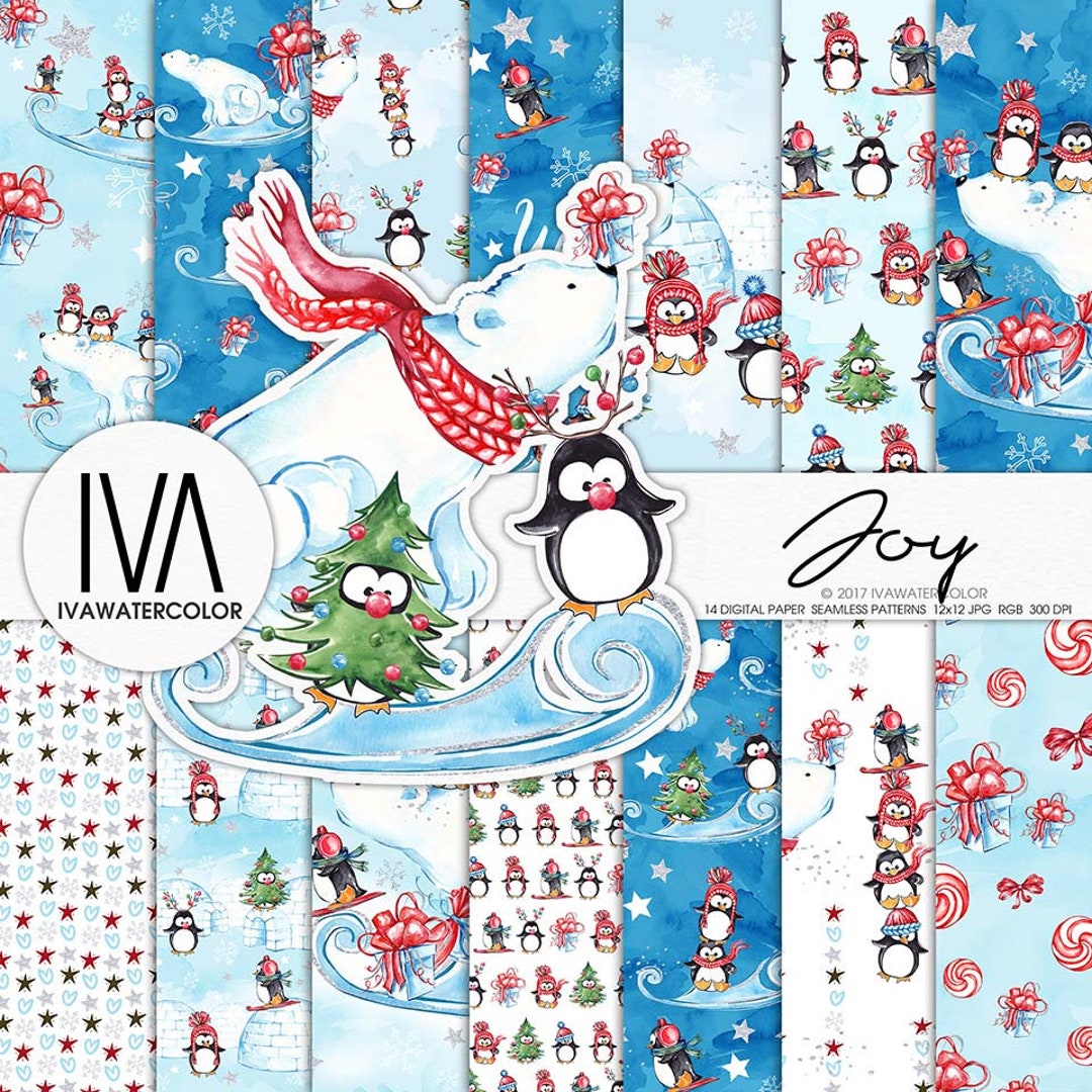 Christmas Watercolor Digital Paper, Winter Joy Digital Paper, Winter ...