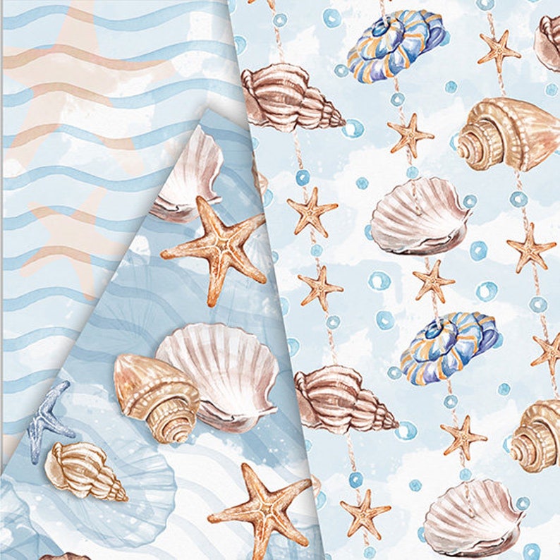 Nautical Summer Watercolor Textures Digital Sea Seamless Pattern Paper ...