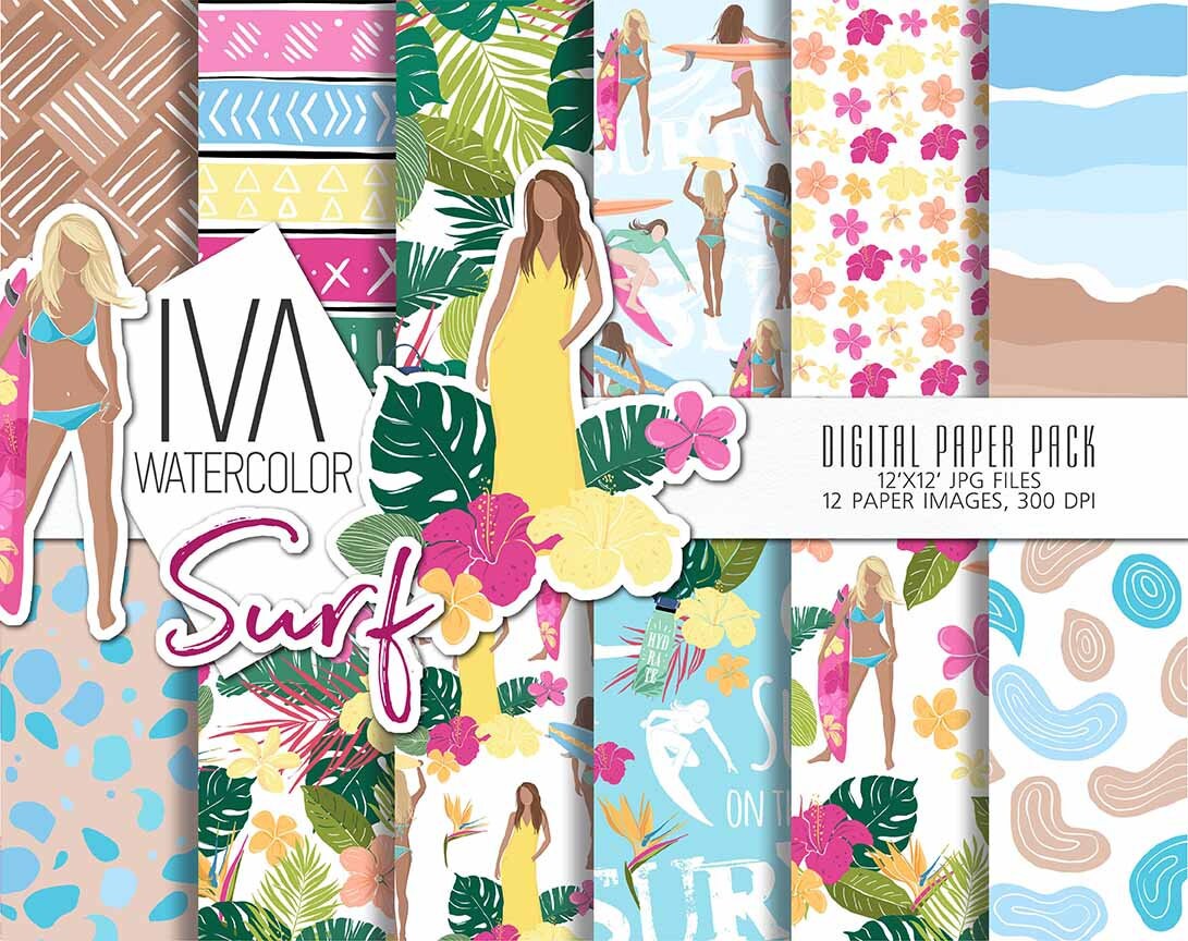 Summer Surfing Digital Paper Summer Digital Paper for - Etsy
