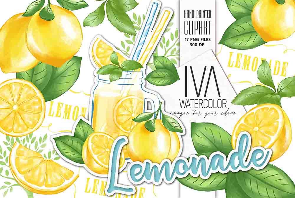 Lemon Clipart Lemonade Cocktail Summer Clipart Yellow Green - Etsy
