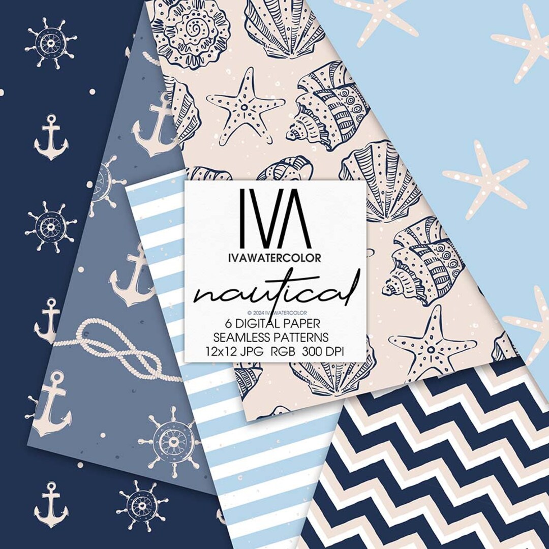 Nautical Summer Digital Paper Set - Ocean Anchor Designs - Seamless ...