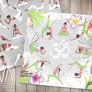 Yoga Fitness Seamless Pattern Yoga Poses, Exercises Pilates Floral ...