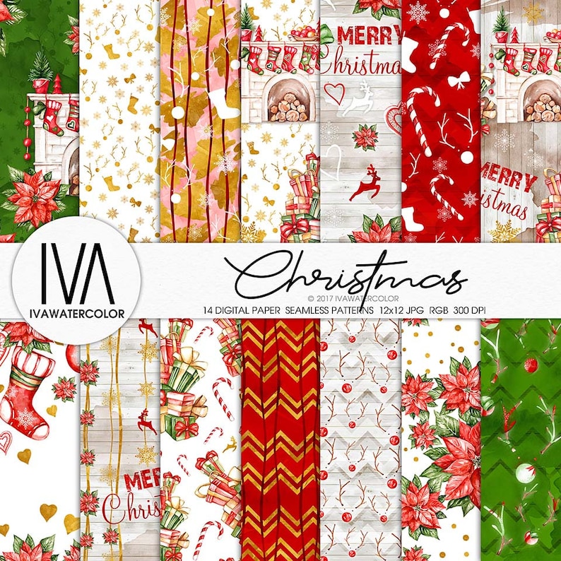 Christmas Digital Paper Pack, Seamless Pattern, Christmas Background ...