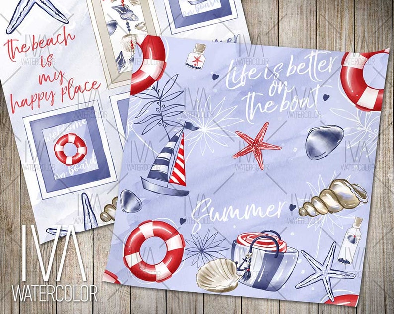 Summer Background Digital Paper, Nautical Seamless Patterns, Beach ...