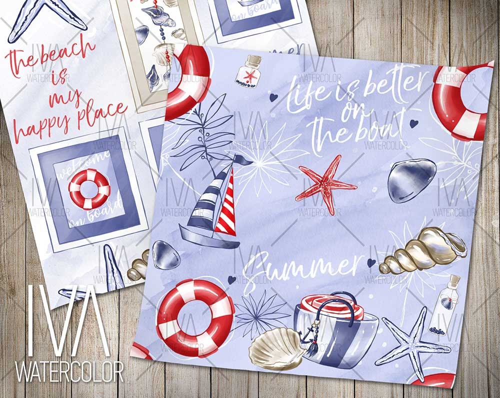 Summer Background Digital Paper, Nautical Seamless Patterns, Beach ...